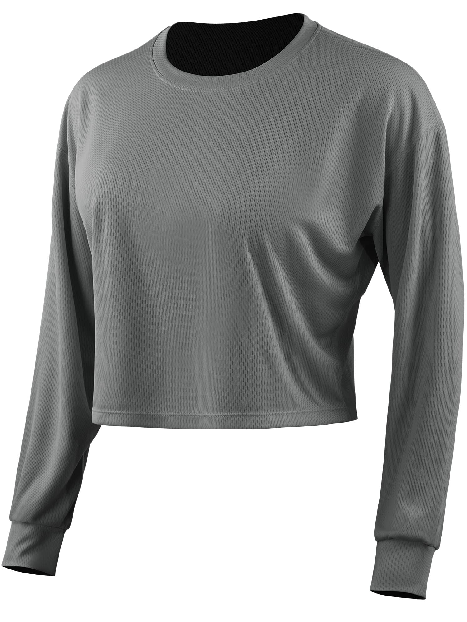 CADMUS Women's Workout Shirts Crop Tops Mesh Quick-Dry Gym t Shirts, 2107, Black, Grey, White, Small