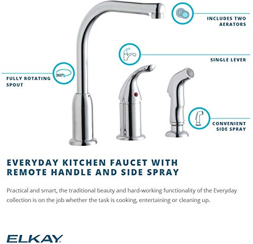 Elkay Everyday LK3001CR Deck Mount Kitchen Faucet with Remote Lever Handle and Side Spray, Chrome