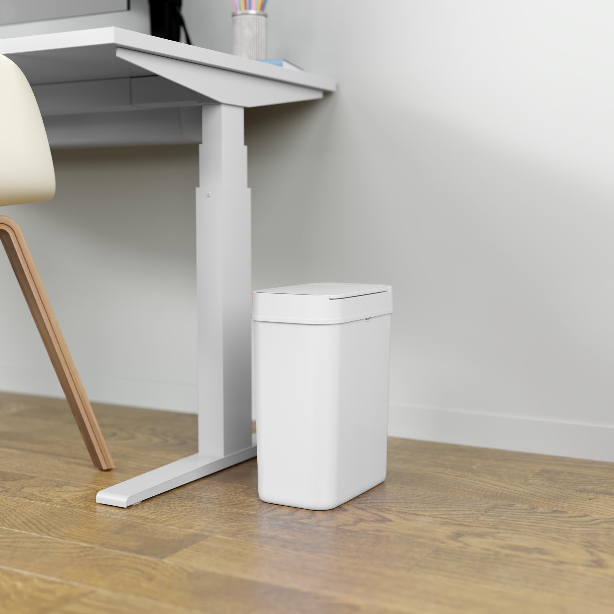 iTouchless 3 Gallon Bathroom Sensor Trash Can, 10 Liter Small Touchless Automatic Slim Garbage Bin with Lid, Smart Narrow Motion Control Commercial Waste Basket for Bedroom, White