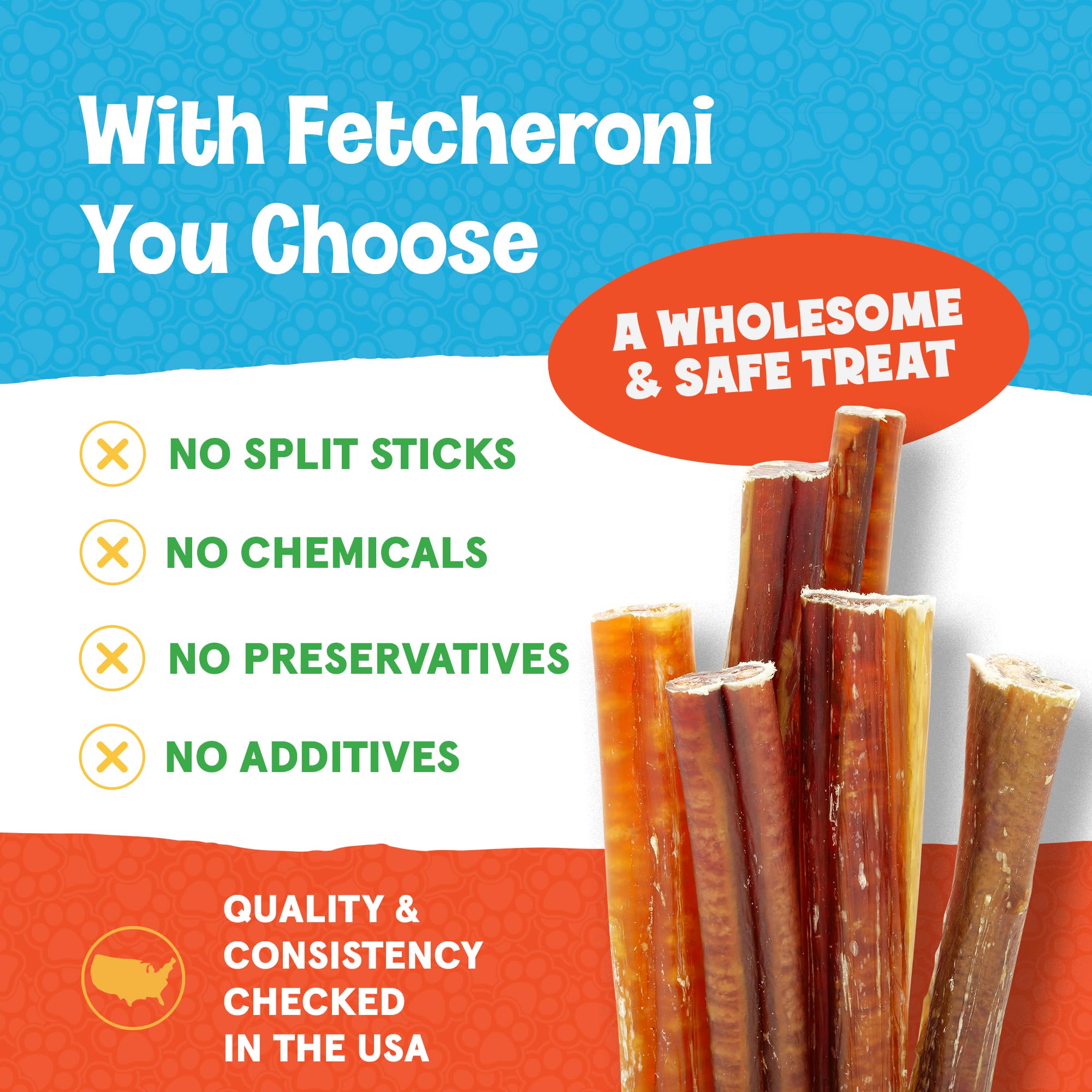 FETCHERONI Large Bully Sticks for Dogs - 100% Beef Tasty Natural Flavor - Fully Digestible Dog Chews - Long-Lasting chewing sticks - Bully Sticks Odor Free for Medium and Large Dogs (12 Inch, 10 Pack)