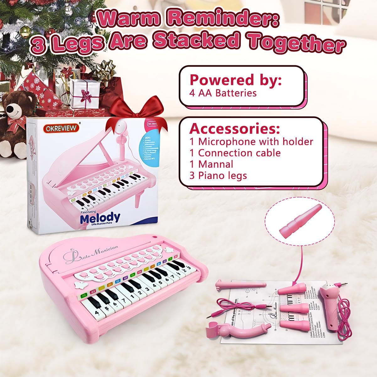 Toddler Piano Keyboard Toy - Toy Piano for 1 2 3 Years Old Girls Birthday Gift Piano Multi Functional Musical Toy with Microphone