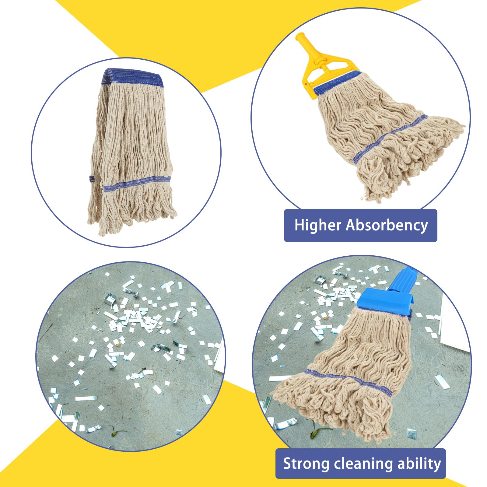 LISHINE 6 Pcs Mop Head Replacement Commercial Heavy Duty Mop Head for Floor Cleaning Wet Industrial White Cotton Loop-End String Wet Mop Head for Home, Industrial Cleaning