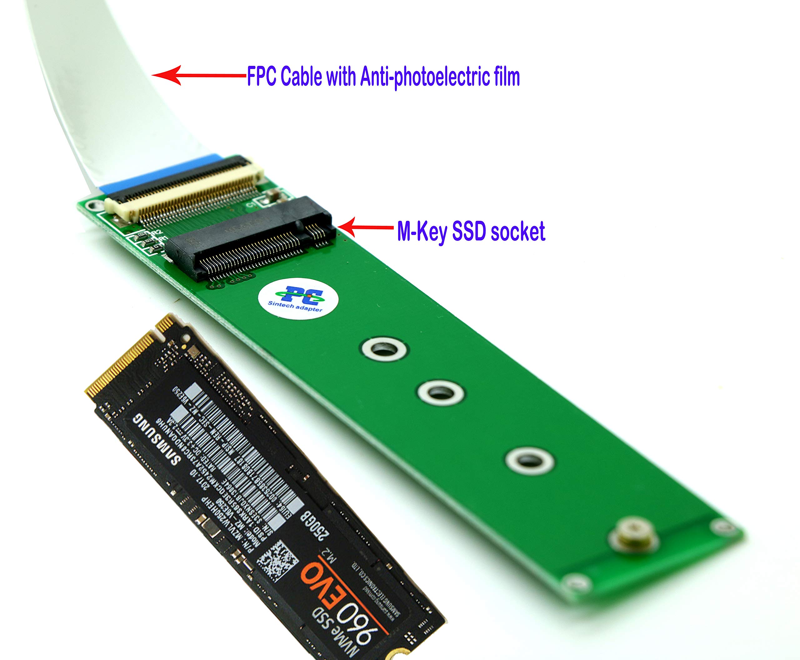Sintech M.2 NVME Extender,NGFF M-Key PCIe 3.0 SSD Extention Card with Anti-electromagnetic Foiled Cable 20CMS (Silver Cable)