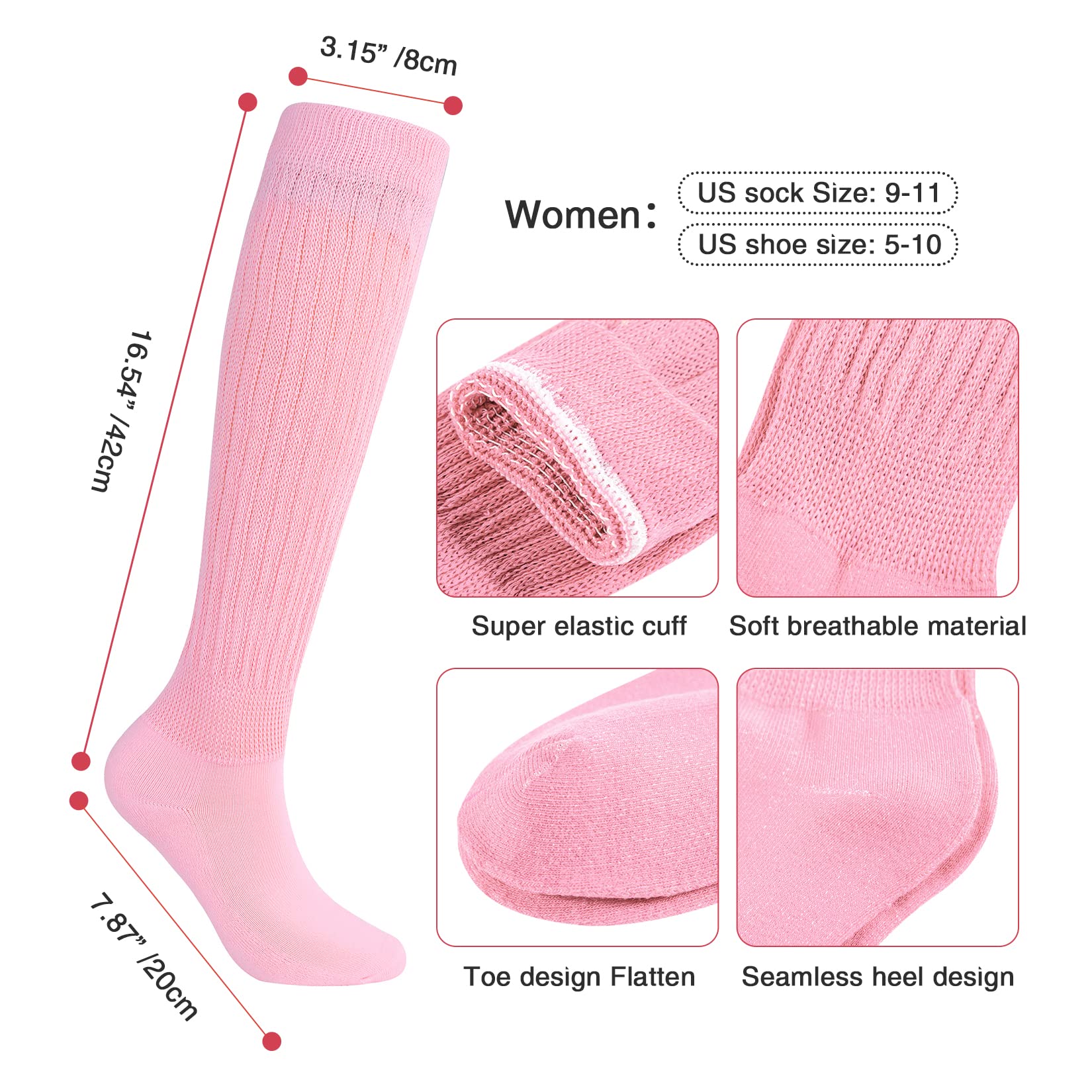 Century Star Womens Knit Knee High Socks 3 Pairs Womens Cotton Scrunch Socks Long Slouch Socks 80s Boot Socks Women 3 White One Size