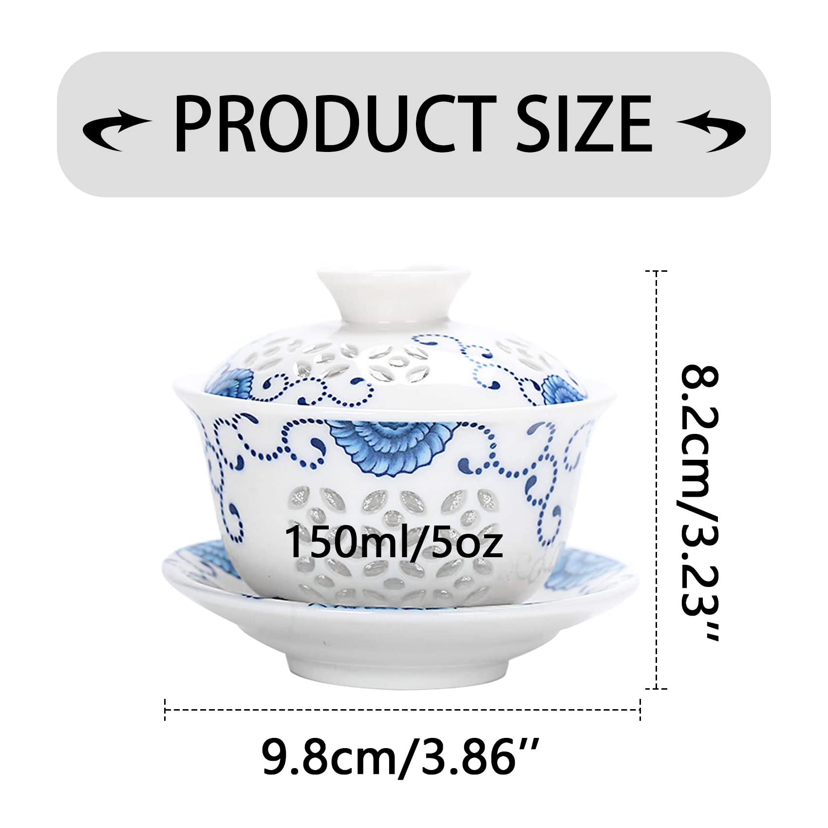 Ceramic Gai Wan Tea Cup, Gaiwan For Chinese Traditional Gong Fu Tea Ceremony To Brew Loose Oolong Bags or Flower GW-W5 (Sunward flower)