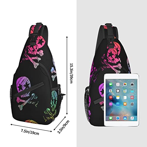 Grafffery Colorful Skull Crossbody Sling Backpack For Men Women,Shoulder Chest Daypack Bag For Travel Hiking