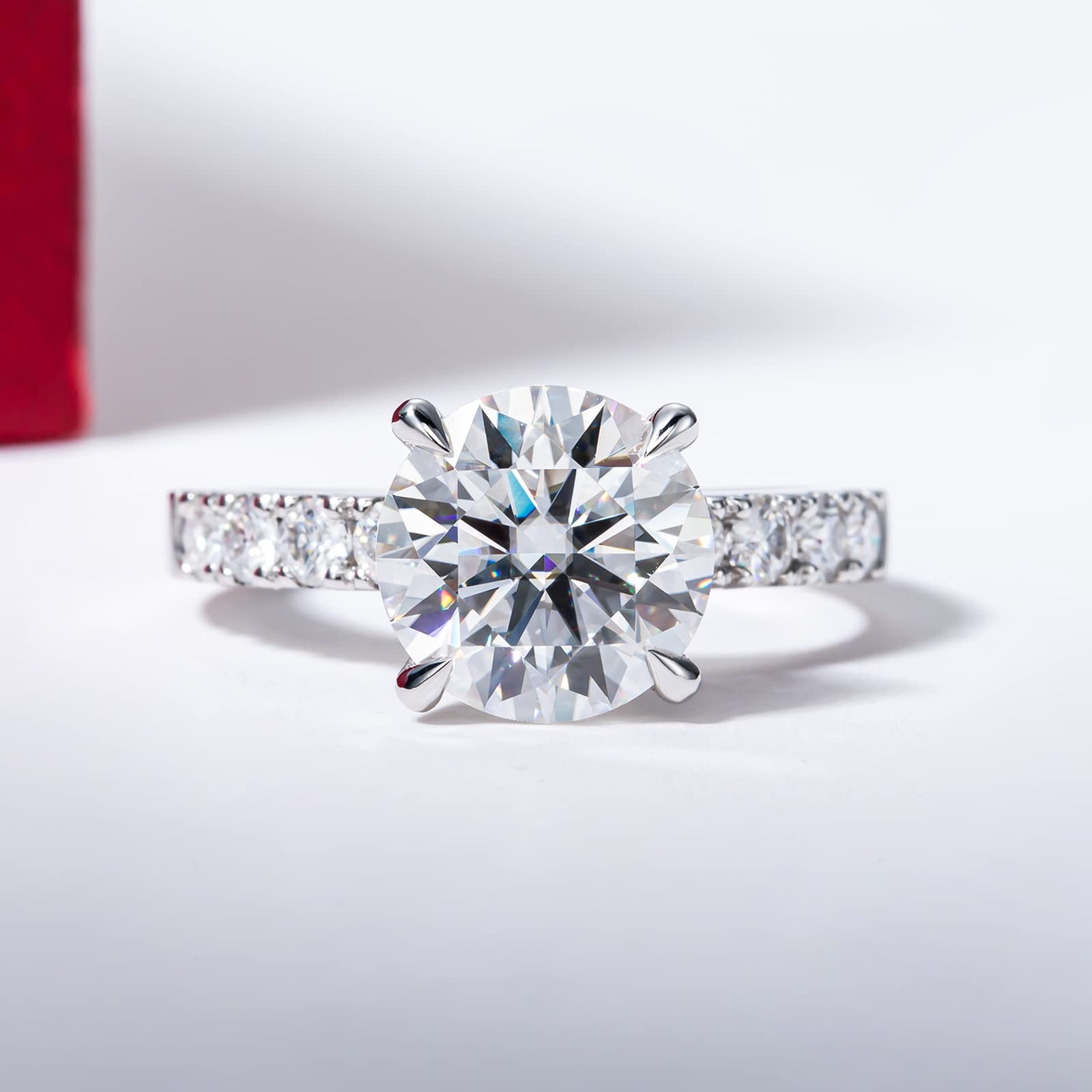 CADYNO 14K White Gold Moissanite Engagement Ring 4.3ct D Color Lab Grown Created Diamond Solid Real Gold Eternity Wedding Solitaire Anniversary Promise Ring for Women 5