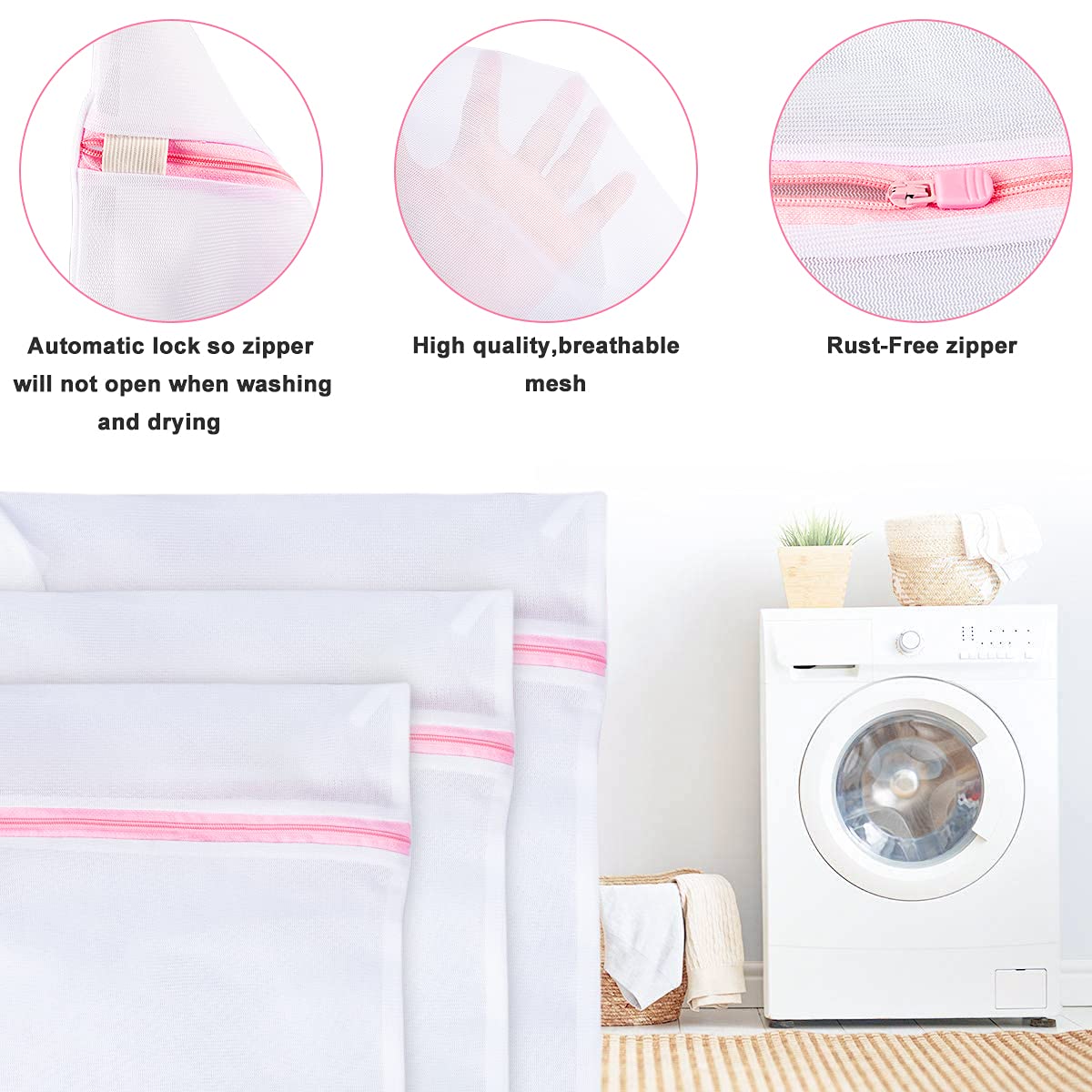 Mesh Laundry Bag for Delicates 3 Pcs,Sturdy and Durable,Suitable for Sorting and Washing Clothes,Such as Coats,Shirts,Sweaters,Pants,Bras and Baby Clothes