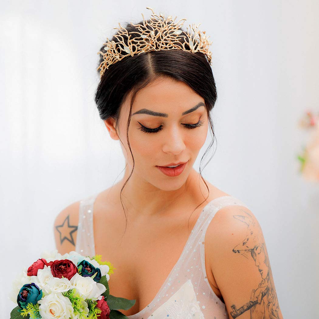 Brishow Brides Wedding Crown with shells Gold Coral Crowns Seashell Crystal Tiaras for Women and Girls