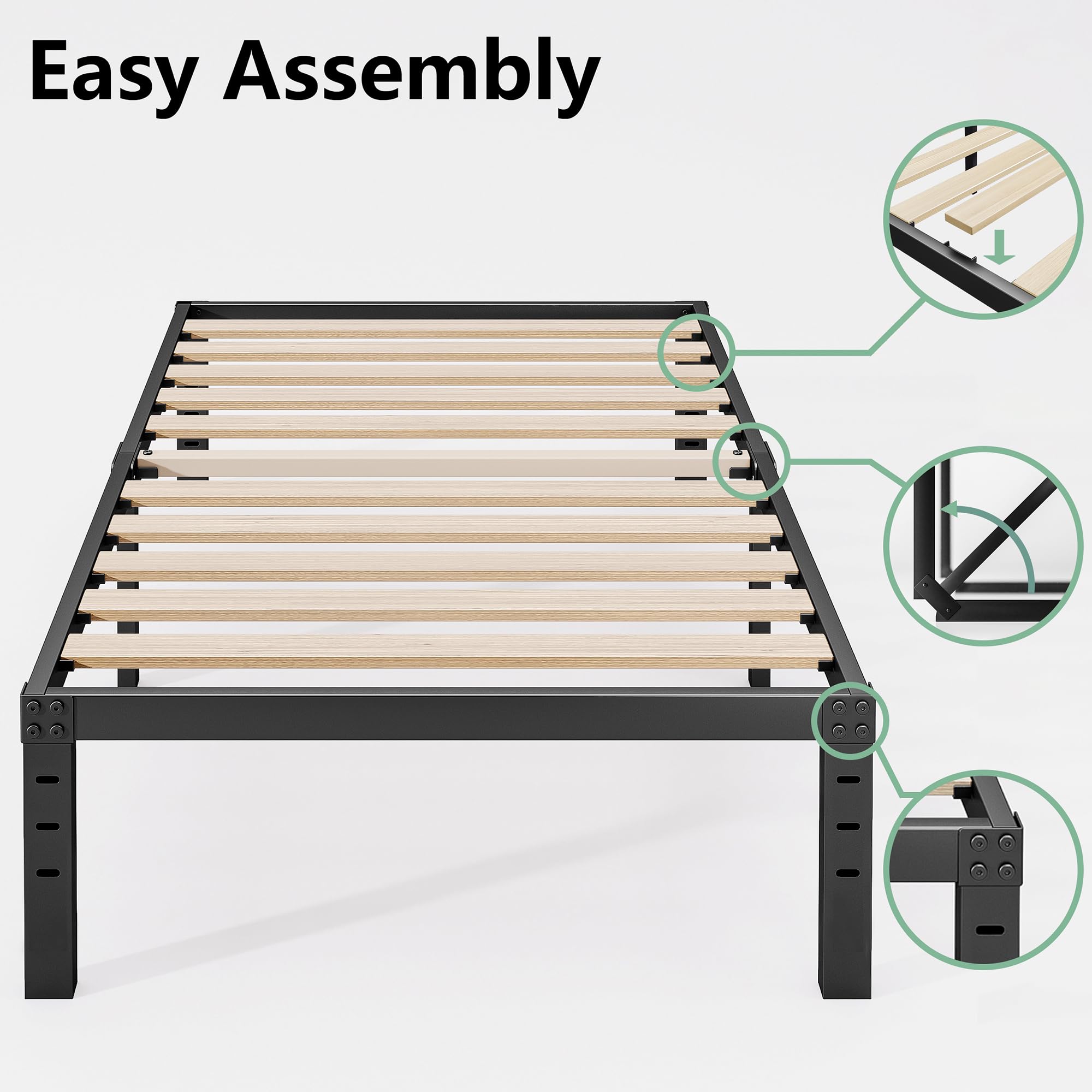 Breezehome Queen Size Metal Bed Frame with Sturdy Wood Slats No Box Spring Needed, Durable 18in High Heavy Duty Platform Bed Frame Queen, Underneath Storage, Easy Assembly, Noise Free, Black