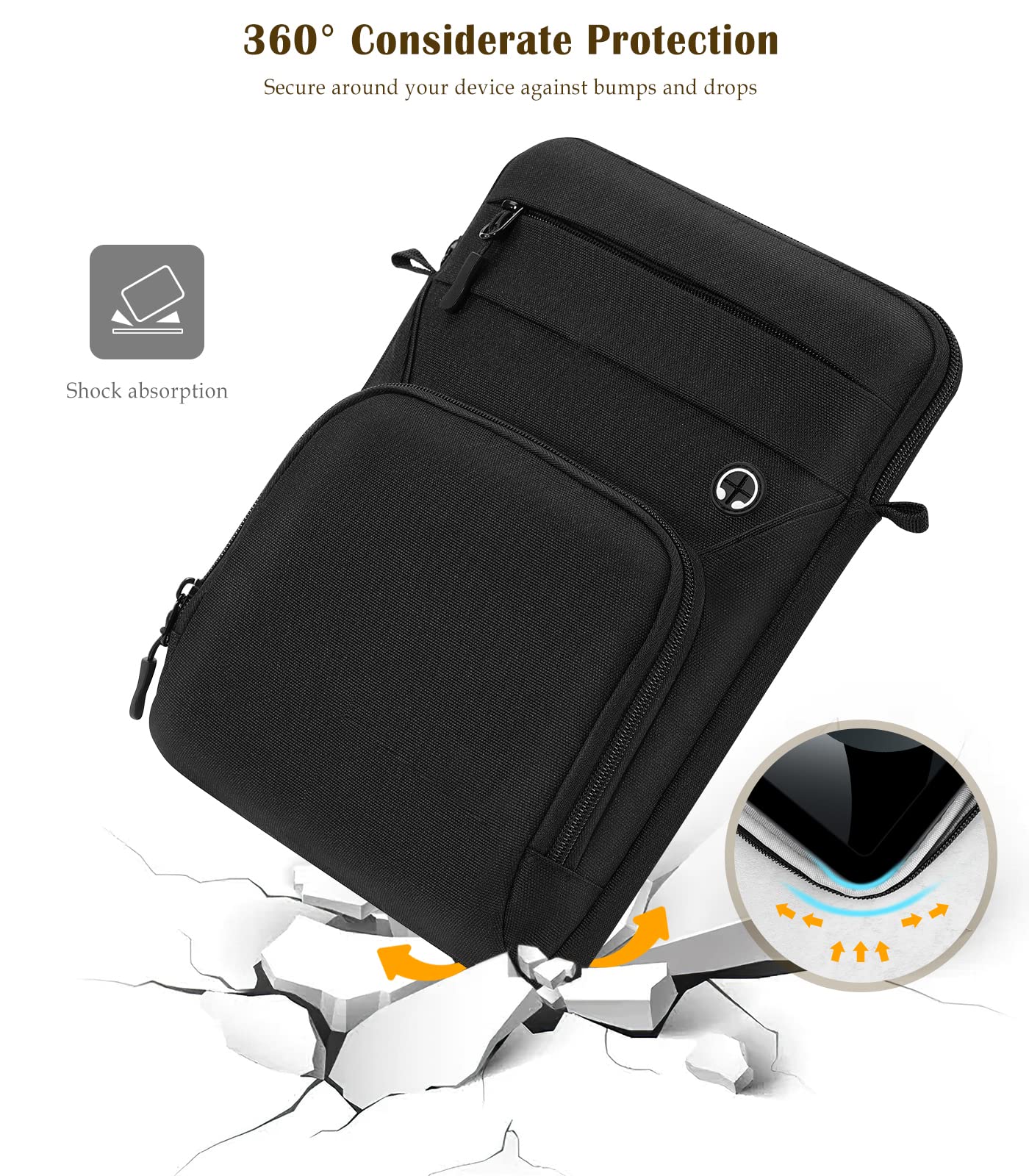 Dadanism 9-11" Tablet Sleeve Bag for iPad Air 5/4 10.9, iPad Air 11" 2024, iPad 9/8/7th 10.2, iPad 10th Gen 10.9, iPad Pro 11 M4 M2 2024-2018, Galaxy Tab A9+ S9 FE A8, with Shoulder Strap, Black