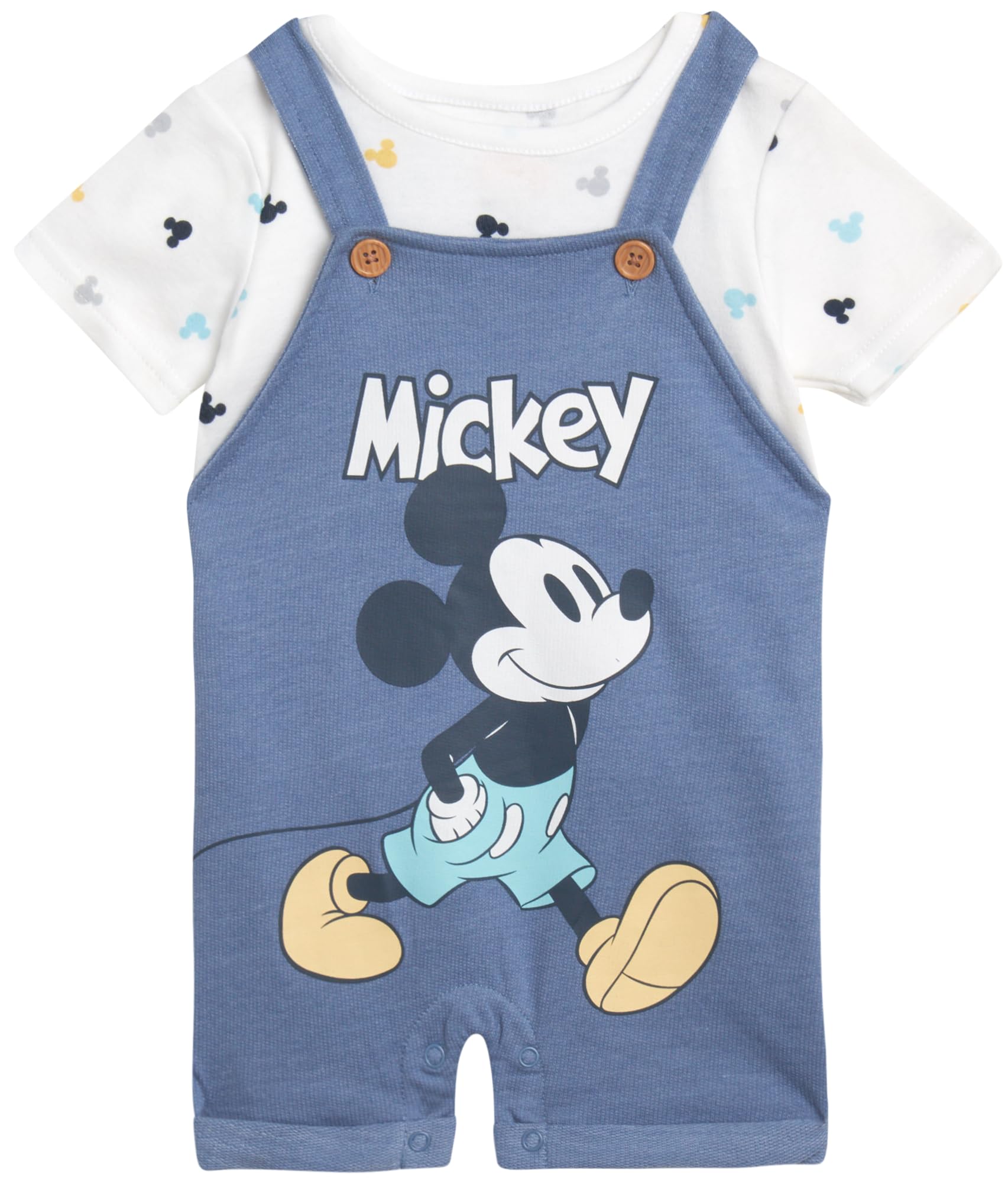 Disney Baby Boys' Overall Short Set, 2-Piece Mickey Mouse & Winnie The Pooh Shortall Romper T-Shirt Short Set (0-3M β 24M), Size 3T, Mickey Faces Multi