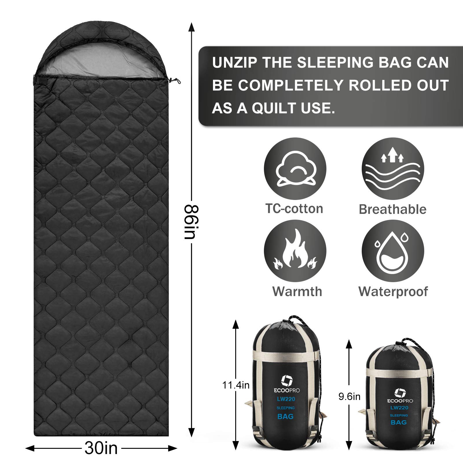 Camping Sleeping Bag, 3 Season Sleeping Bag for Kids, Teens, Adults Indoor & Outdoor Use - Waterproof, Lightweight, Compact Sleeping Bag Great for Camping, Backpacking Hiking