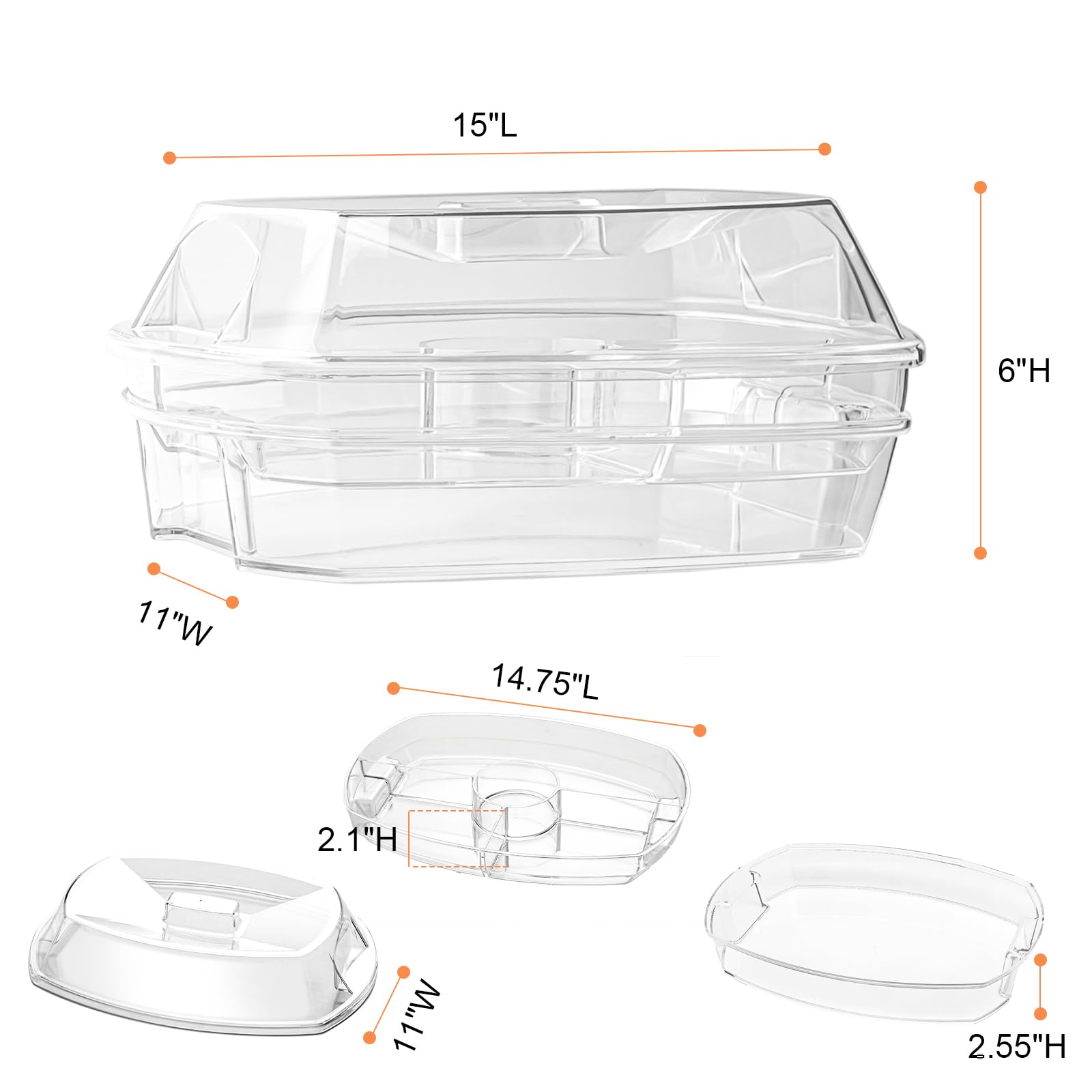 IVYHOME Fruit Trays for Serving for Party, Chilled Veggie Tray, Shrimp Cocktail Serving Dish, Appetizer Serving Platter for Parties, with Lid and 4 Compartments
