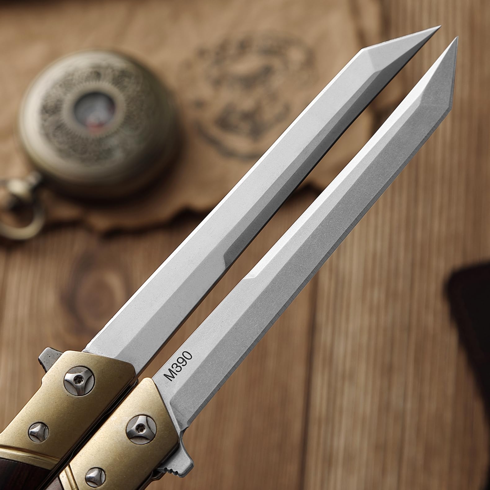 EDC lightweight Folding Pocket Knife,M390 steel gentleman's knife,3.9”Stone washing effect blades,With handmade quality knife sheath,Desert Ironwood Handle,Camping Outdoor Daily Carry folding knife