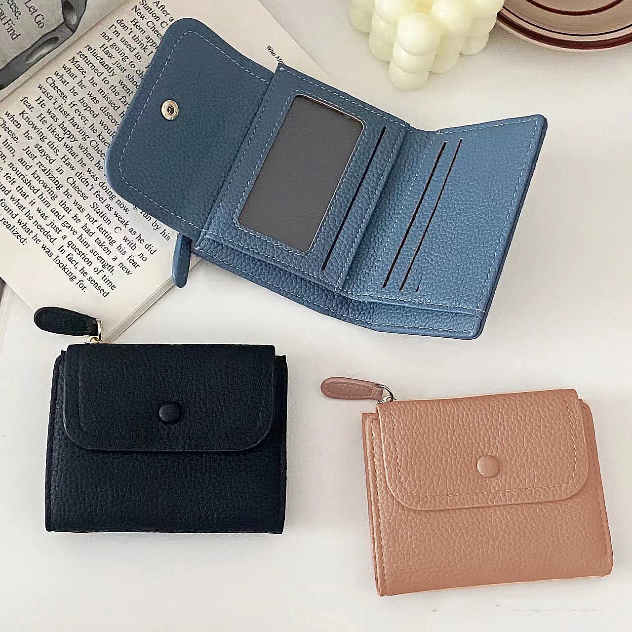 Sunwel Fashion Women's Small Zipper Bifold Wallet Card Holder ID Window Purse Zip Coin Pouch for Ladies