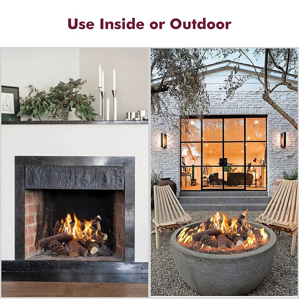 JP Outdoor Gas Fireplace Logs Small 9 Pieces Artificial Realistic Ceramic Wood Logs for Indoor Outdoor Fireplace & Fire Pits