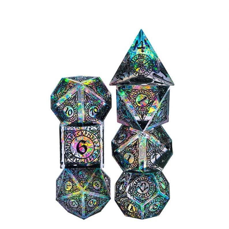 Clear Ancient Rune Wizard Sharp DND Dice Set with Leather Dice Box | for Dungeons and Dragons, D&D, Sharp Edge, D20 Polyhedral Resin Dice, Dungeons and Dragons Gifts, Accessories