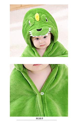 TONWHAR 0-4 Years Toddlers' And Kids' Boys Girls Animal Face Hooded Blanket Baby's Bathrobe,Plush After Bath Blanket (Green Dinosaur)