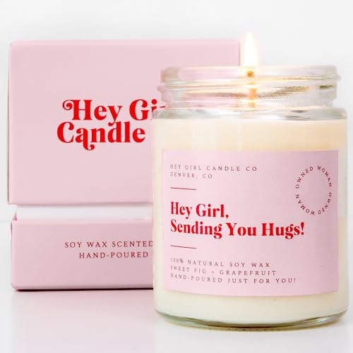 Hug in A Jar Candles Gifts for Women, Thinking of You Gift Candles, Sweet Fig + Grapefruit 10oz Long Lasting Aromatherapy Candle in Glass Jar with Gift Box