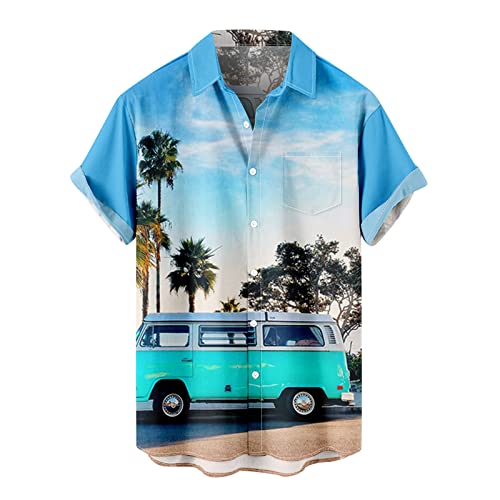 Lastesso Summer Shirt Men Mens Beach Shirt Mens Casual Shirts Summer Summer Clothes for Men Mens Clothing Light Blue XL