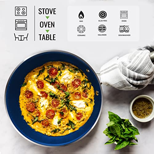 Granitestone Blue 8 Inch Non Stick Frying Pan Nonstick Pan with Mineral/Diamond Coating for Long Lasting Nonstick Frying Pan Skillet for Cooking with Stay Cool Handle, Oven/Dishwasher Safe, Non Toxic