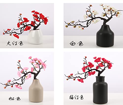 Suandsu 2 Pcs Artificial Plum Blossom Fake Wintersweet DIY Flowers Home Hotel Office Wedding Party Garden Decor 9'' High Red