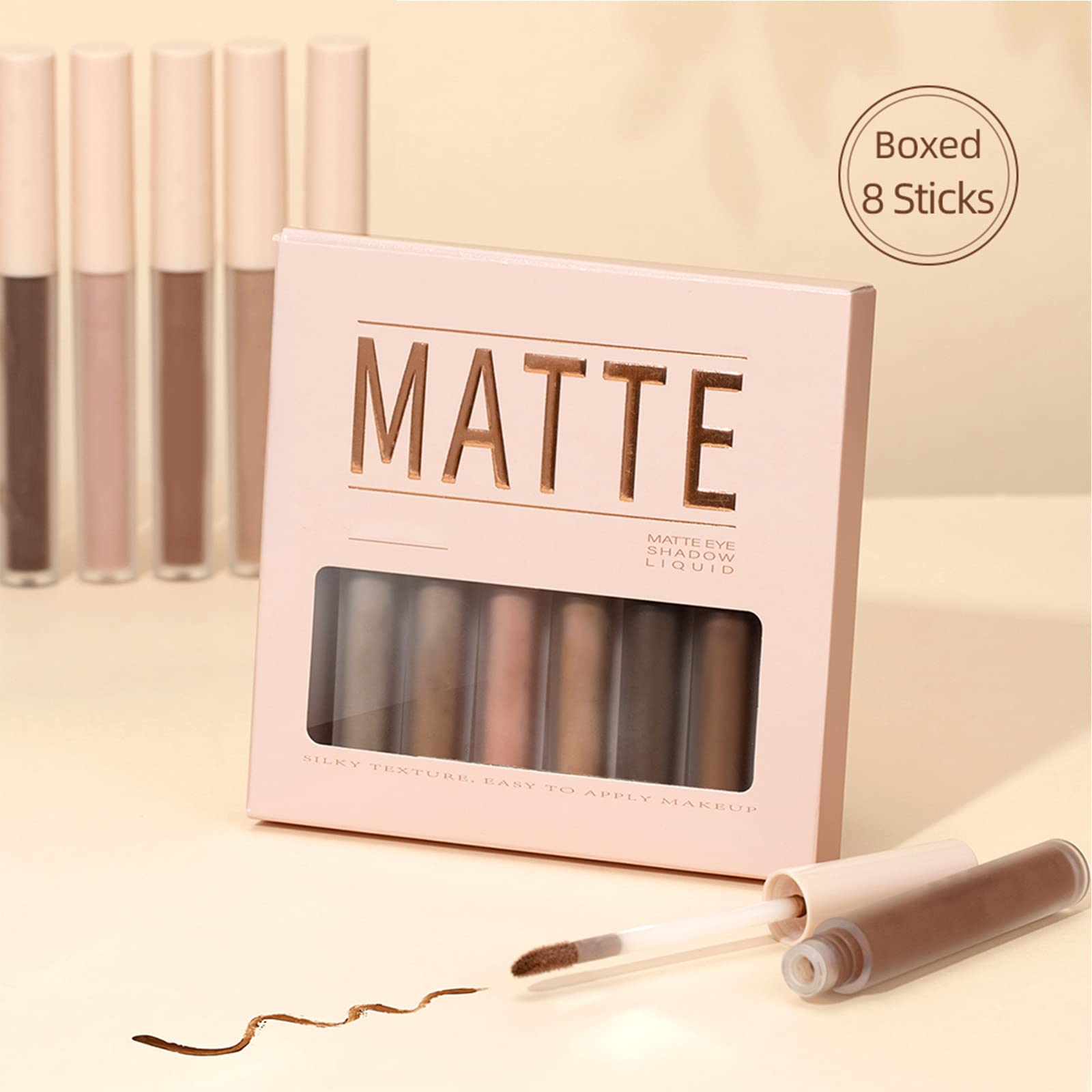 DAGEDA Matte Eyeshadow Set, 8 Colors Liquid Eye Shadow Smooth Cream Matte Eyeshadow Nude, Lightweight High Pigmented Velvet Eye Shadow, Neutral Naked Long Lasting Waterproof Creamy Eye Makeup