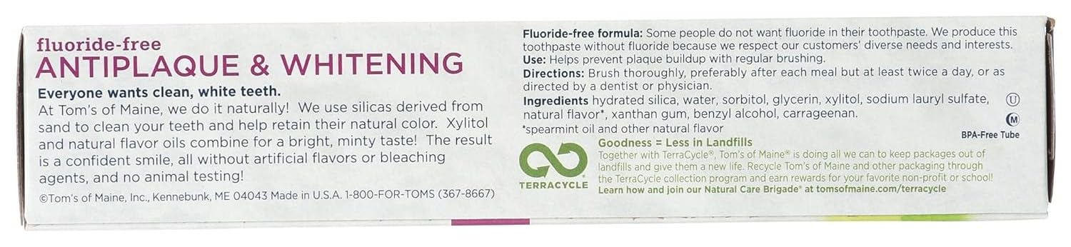 Tom's of Maine Antiplaque Plus Whitening Gel, Spearmint 4.7 oz (Pack of 4)