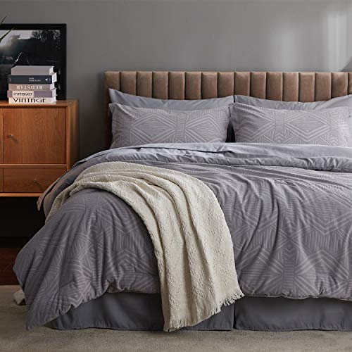 Bedsure Queen Size Comforter Set - 7 Pieces Jacquard Crease Comforter Bedding Set. Bed in a Bag with 1 Comforter, 1 Flat Sheet, 1 Fitted Sheet, 2 Pillowcases & 2 Shams,Grey Bedding Comforter Set