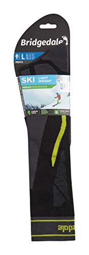 Bridgedale Men's Lightweight Ski - Merino Endurance Socks, Black/Lime, X-Large