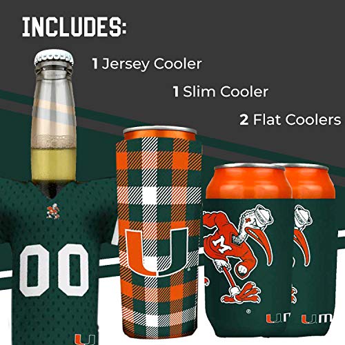 Campus Colors 4 Pack Variety Can and Bottle Cooler Tailgate Bundle (Miami Hurricanes - Multicolor)