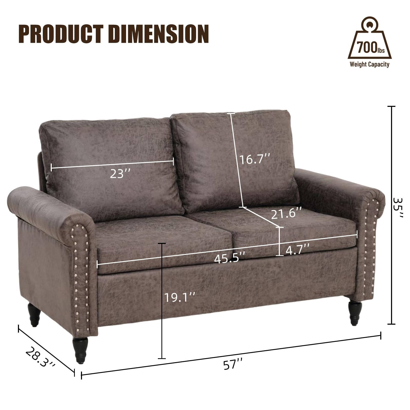 J.C.UP 57’’ Loveseat Sofa Couch,Love Seat for Small Spaces, Upholstered 2 Seat Sofa Couches, Small Sofas with Solid Wood Legs Suitable for Living Room, Bedroom, Apartment