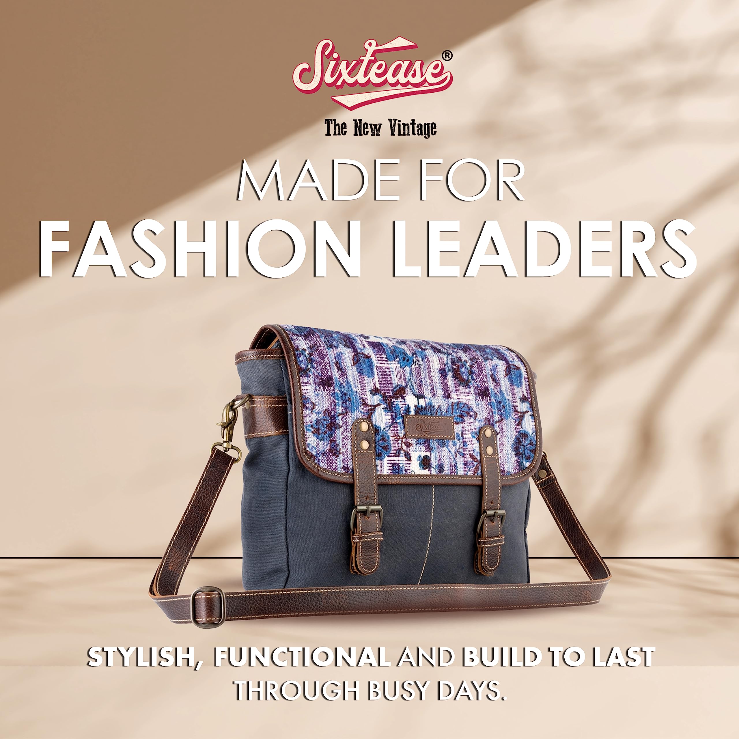 SIXTEASE Womens Shoulder Bag Vintage Style Shoulder Bags for Women - Made with Genuine Leather, Upcycled Canvas, or Hair On - Handmade, Adjustable Strap, Brass and Zinc Hardware - Helio