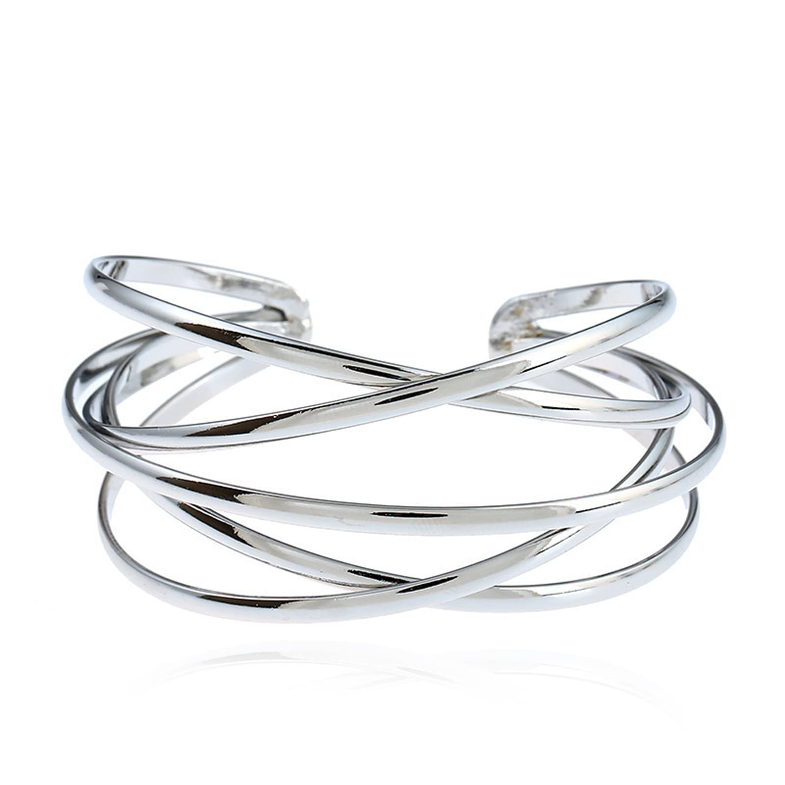 Caiyao Personalized Hollow Retro Open Cuff Bracelet for Women Multi-layer Cross Wire Bangle Bracelet Open Adjustable Wide Cuff Bracelet for Men Fashion Jewelry-B silver