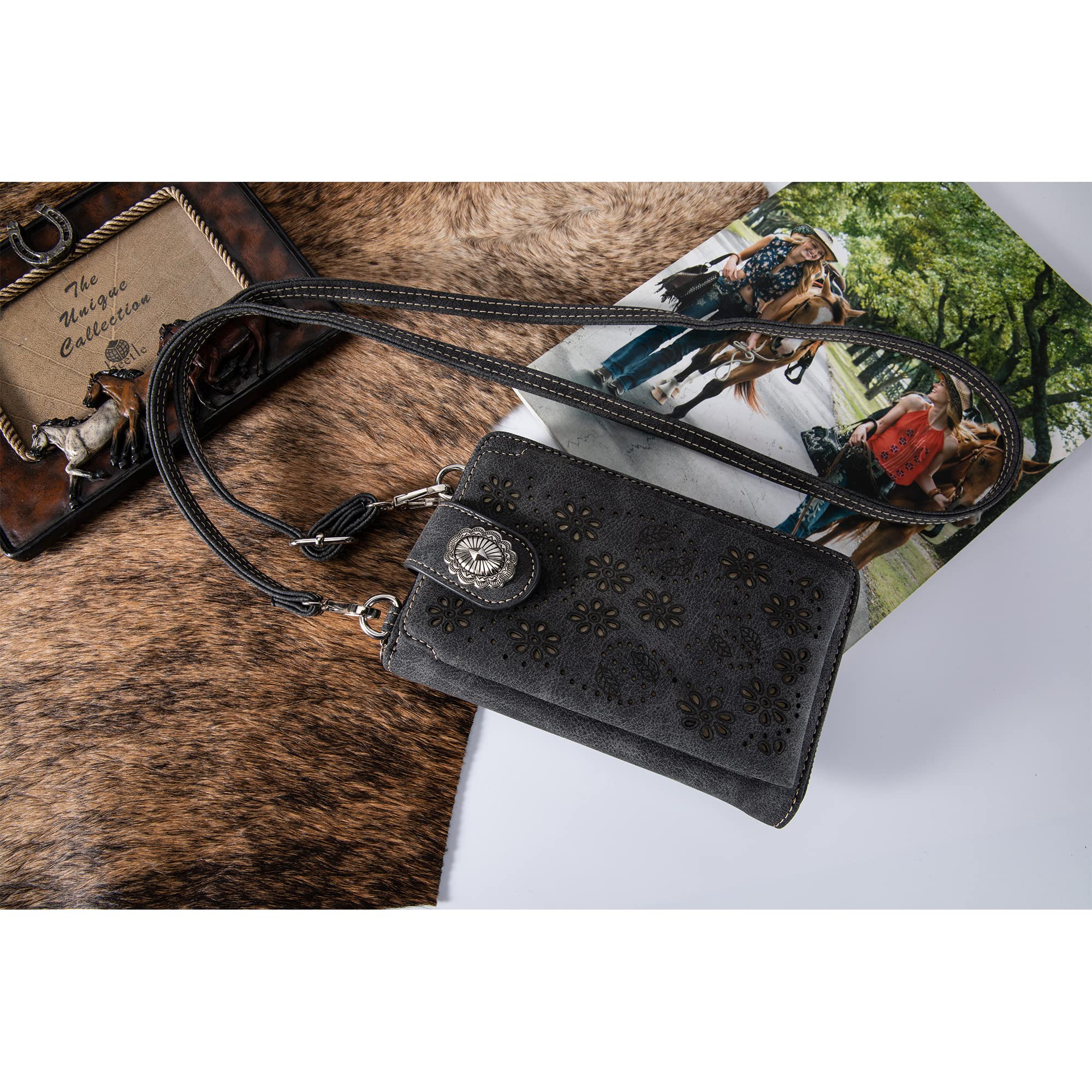Montana West Crossbody Cell Phone Purse For Women Western Style Cellphone Wallet Bag Travel Size With Strap PHD-120BK