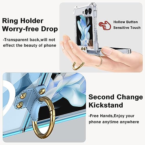 NINKI Compatible Samsung Galaxy Z Flip 5 Case Clear with Ring,4 Corners Heavy Duty Shockproof Samsung Z Flip 5 Case Rugged Slim Silicone Wireless Cover Phone Case for Galaxy Z Flip 5 Case 5G (Green)
