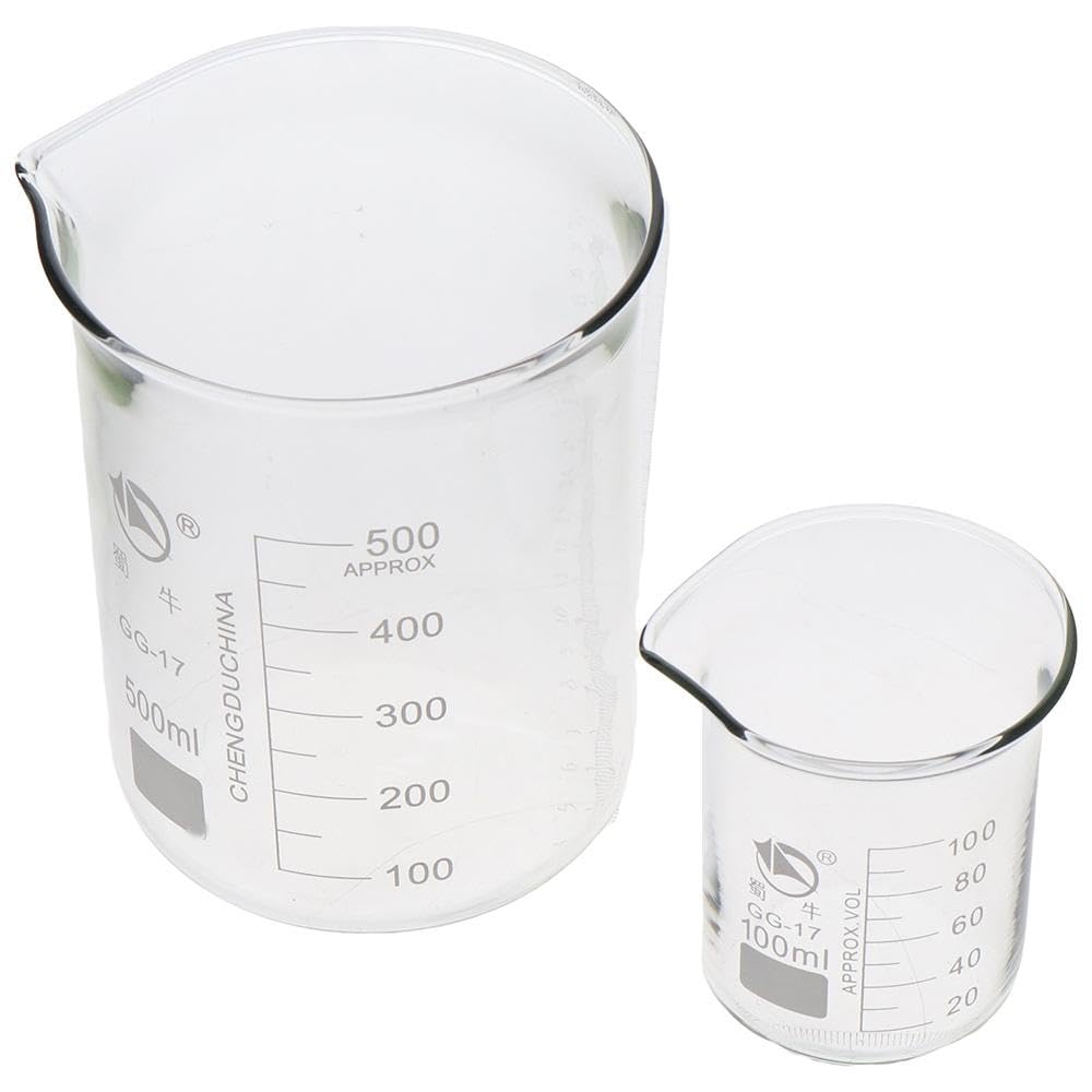 FEIYING 2pcs 100ml 500ml Lab Beaker, Low Form Glass Beaker Chemistry Lab Borosilicate Beaker Chemical Laboratory Equipment Scaled Measuring Cup