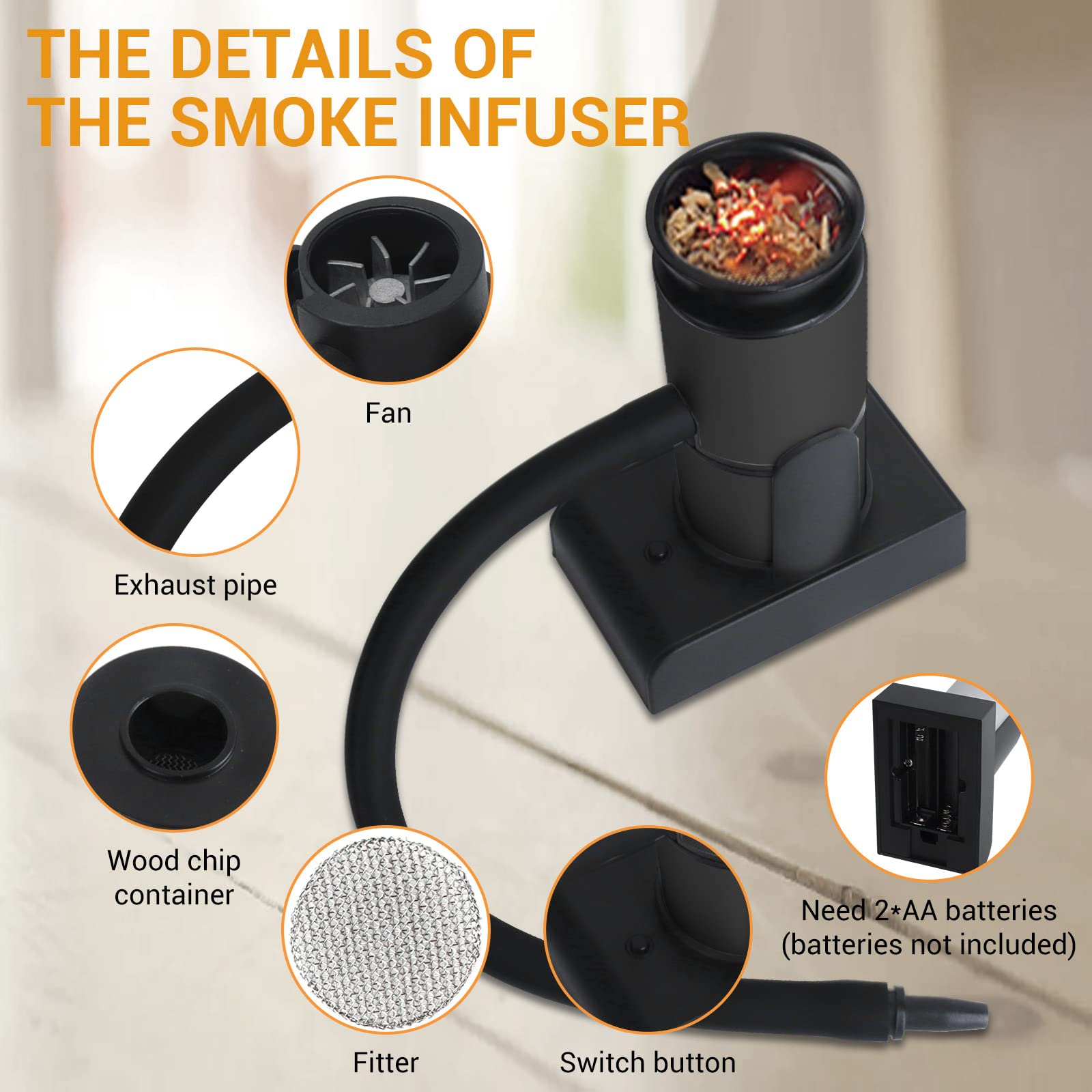 Boruit SK301 Smoking Gun Cocktail Smoker Kit with Wood Chips, Whiskey Meat Bbq Cheese Smoking Infuser Portable Cold Flavour Dry Blaster