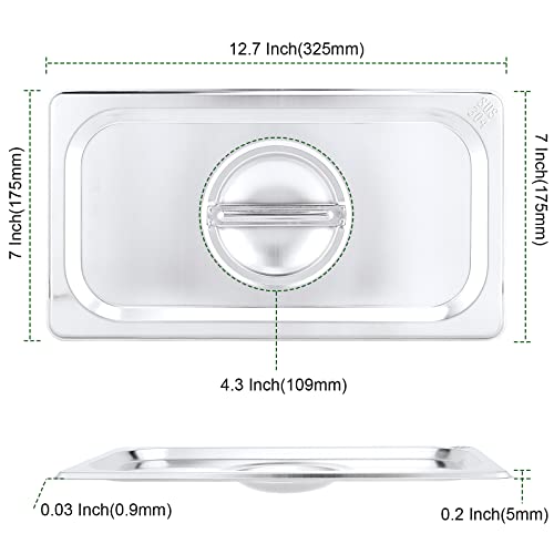 PINGEUI 8 Pack 1/3 Size Stainless Steel Steam Table Lid, Solid Hotel Pan Cover with Handle for Steam Food Pan, Non-Stick Surface