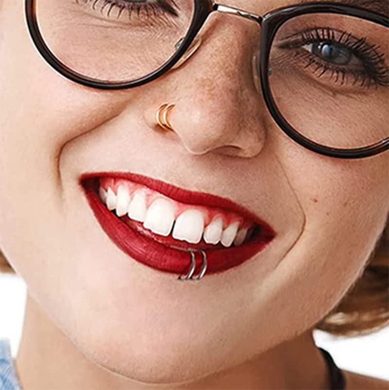 Begonia Accessories Hypoallergenic 925 Sterling Silver Gold Double Ring Nose Ear Lip Piercing Stud Earrings 1 pcs