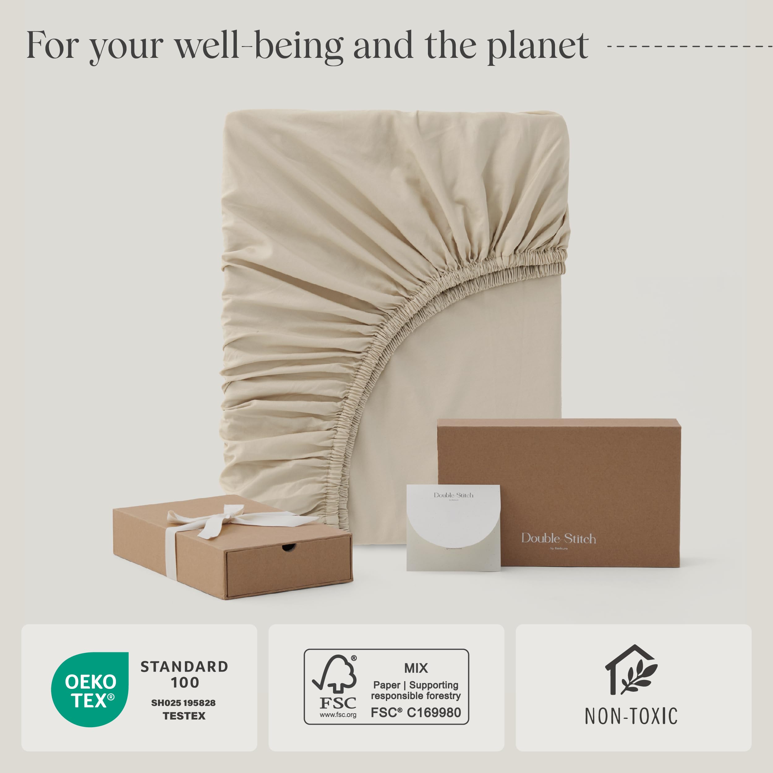 Double Stitch by Bedsure Cotton Tencel™ Lyocell Percale Duvet Cover and Fitted Sheet Bundle, 1 Cotton Tencel Lyocell Duvet Cover Set, 1 Cotton Tencel Lyocell Queen Fitted Sheet, King, Sandstone