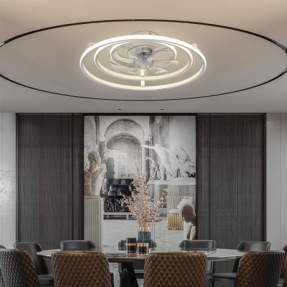 Ceiling Fan with Lights, 24 Inch Remote Control LED Dimmable Semi Flush Mount Invisible Blades Enclosed Low Profile Fan for Living Room Bedroom Restaurant