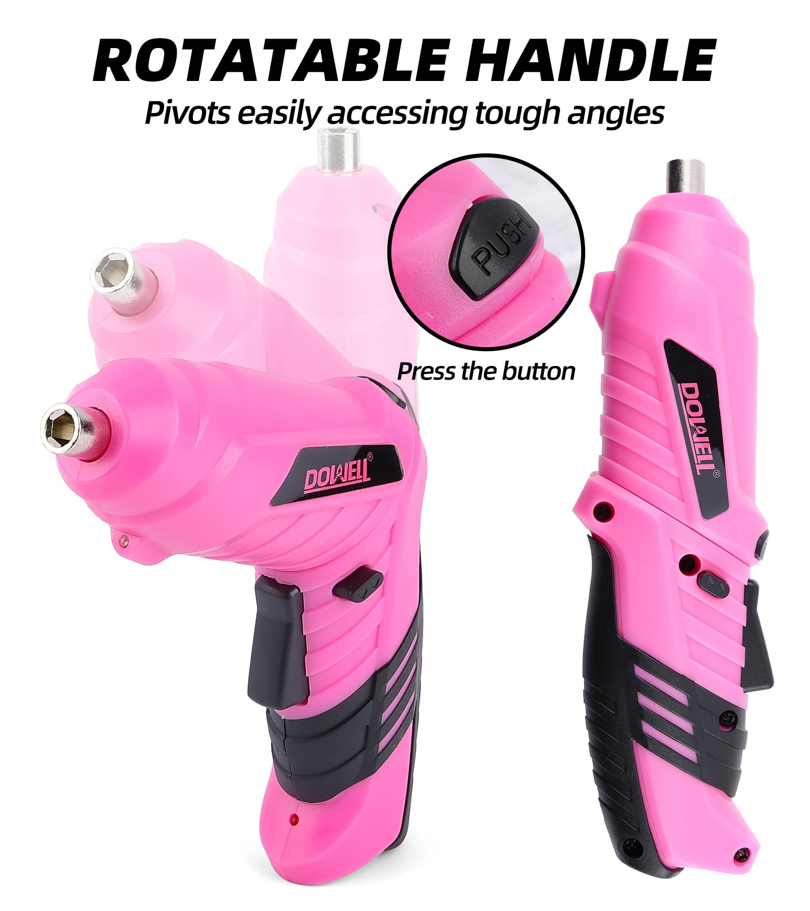 DOWELL Power Electric Cordless Screwdriver Set Rechargeable 3.6V Power Screwdriver Kit Tools for Women with 27pcs Accessories Pink