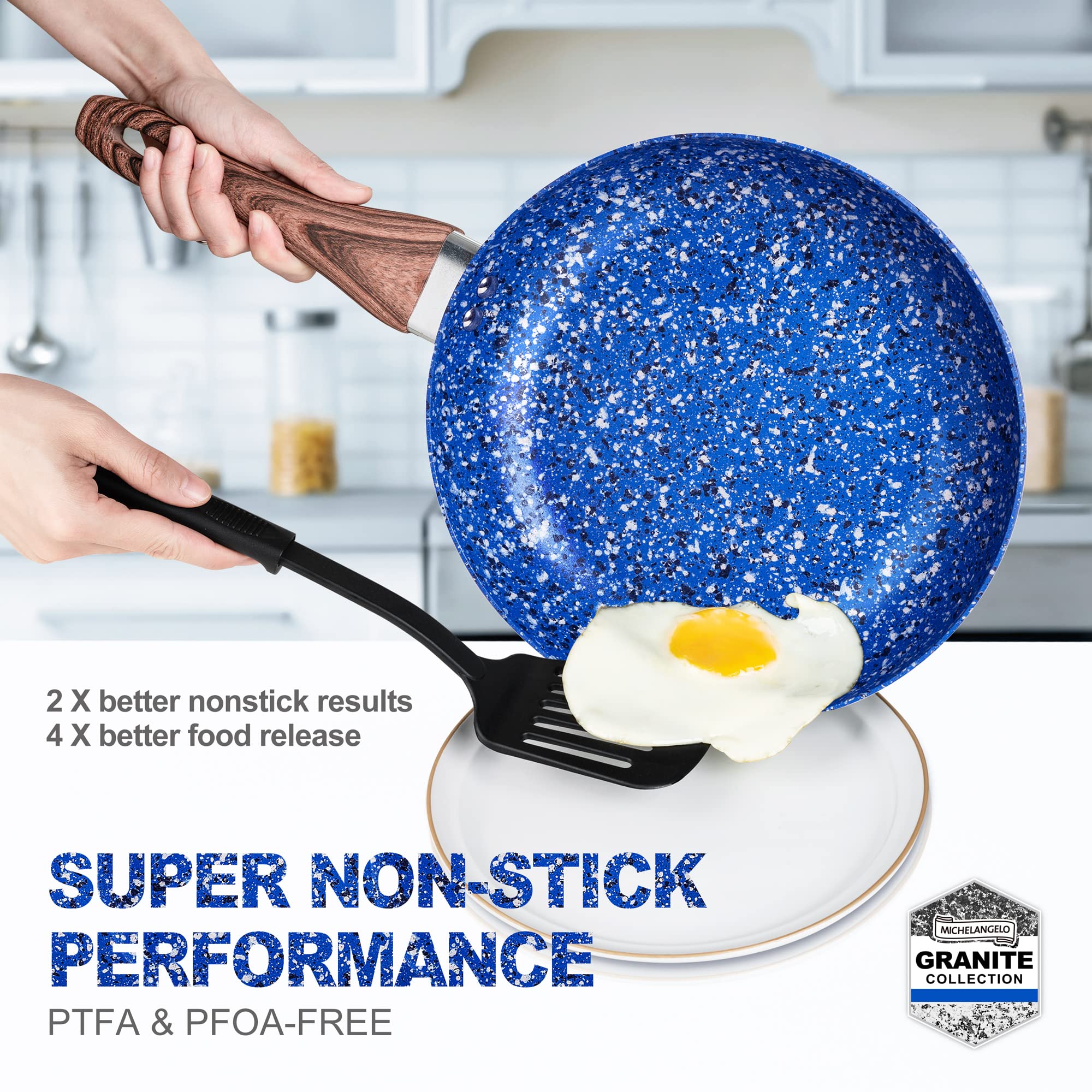MICHELANGELO Small Frying Pan with Lid, 8 Inch Frying Pan with 100% APEO & PFOA-Free Stone-Derived Nonstick Interior, Stone Frying Pan, Small Egg Pan 8 Inch, Granite Frying Pan Nonstick - 8 IN