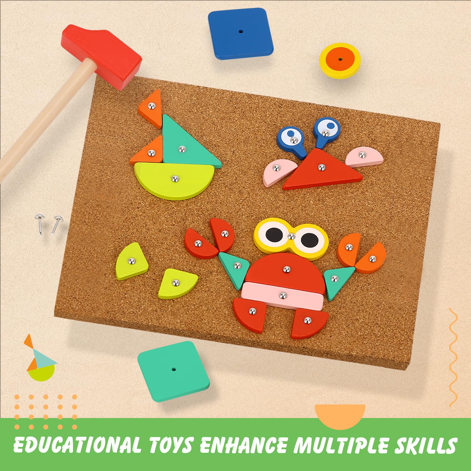TOOKYLAND Fine Motor Toys, Toy Hammer and Nails Game is Montessori Toys That Exercise Children's Hands-on Skills and Develop Their Imagination for Kids