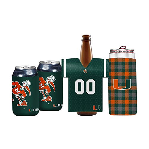 Campus Colors 4 Pack Variety Can and Bottle Cooler Tailgate Bundle (Miami Hurricanes - Multicolor)