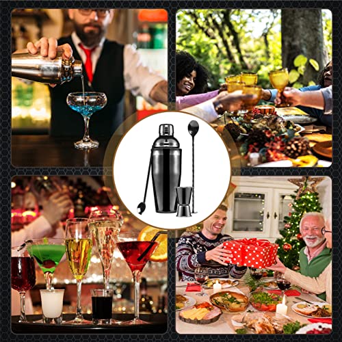 Purism Cocktail Shaker,4-Piece Stainless Steel Bartender Kit Essential Cocktail Bar Tool Set,25 oz Martini Shaker with a Built in Strainer lid &Manual of Recipe, Bar Set for Home Drink Mixing(Black)