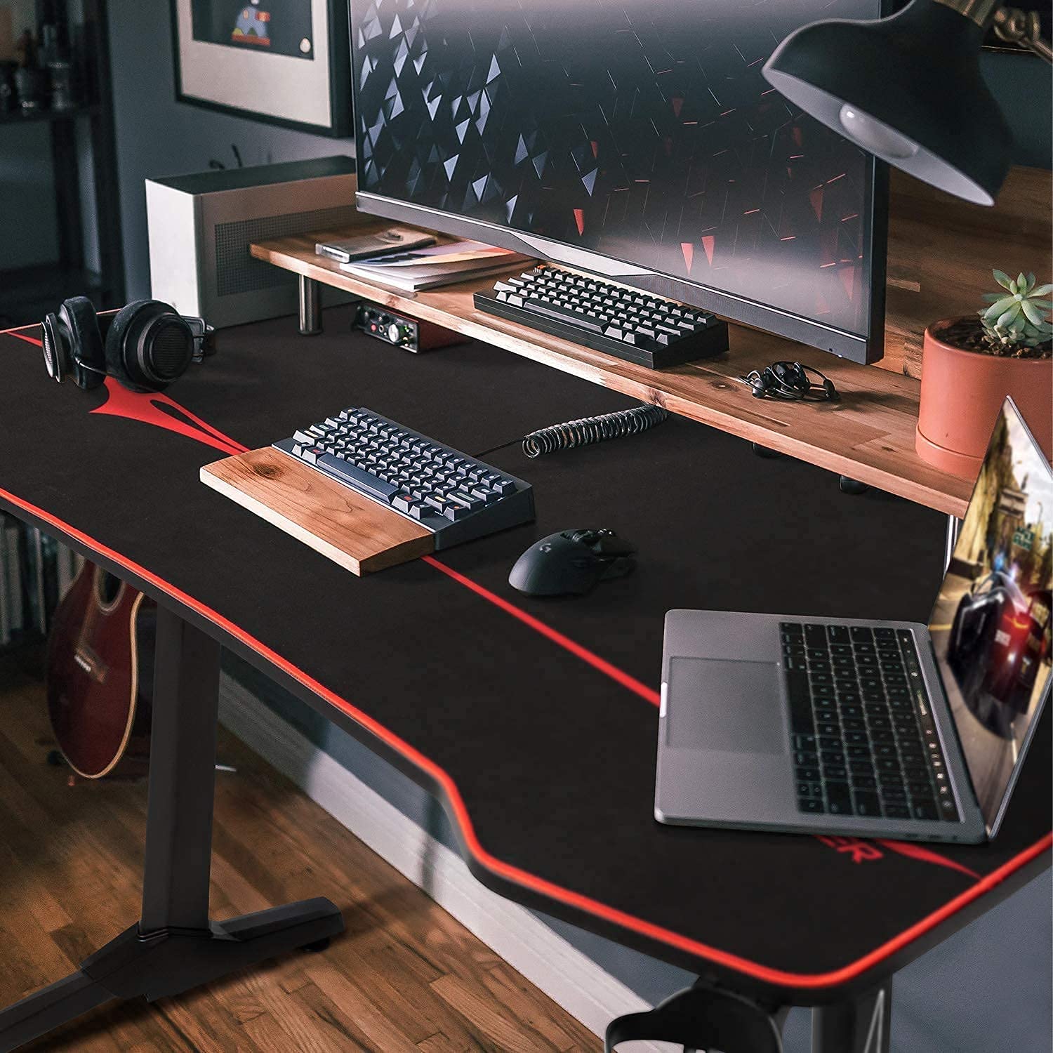 JUMMICO L Shaped Gaming Desk, 51 Inch Pc Corner Table, Computer Corner Desk with Monitor Stand for Home Office Sturdy Writing Workstation (Large, Red)