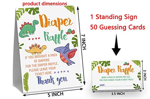 Diaper Raffle Game Sign and Card, Dinosaur Baby Shower Party Game Set, 1 Sign with 50 Raffle Tickets – DR10